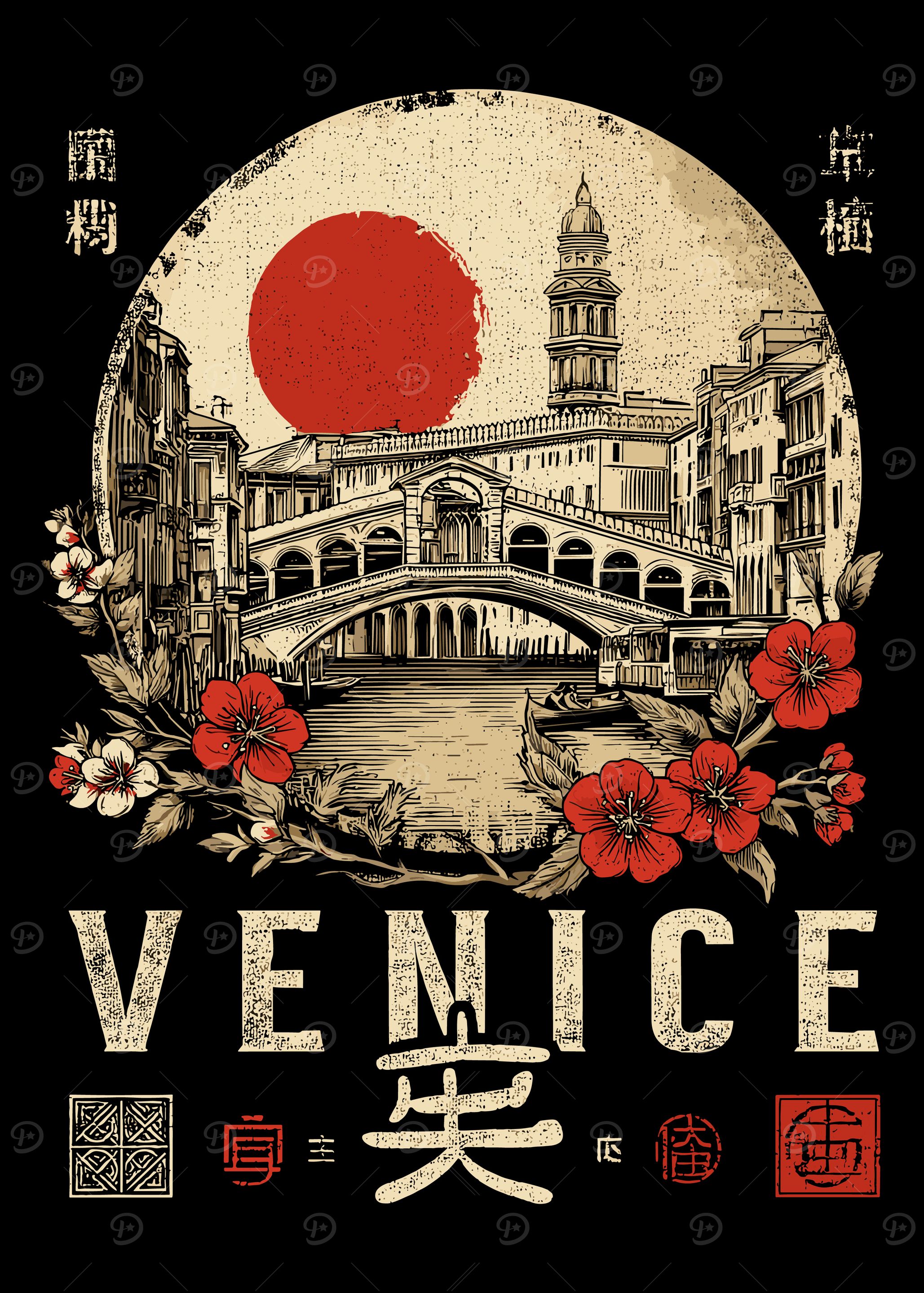 'Venice Illustration with Japanese Style Elements' Poster, picture ...