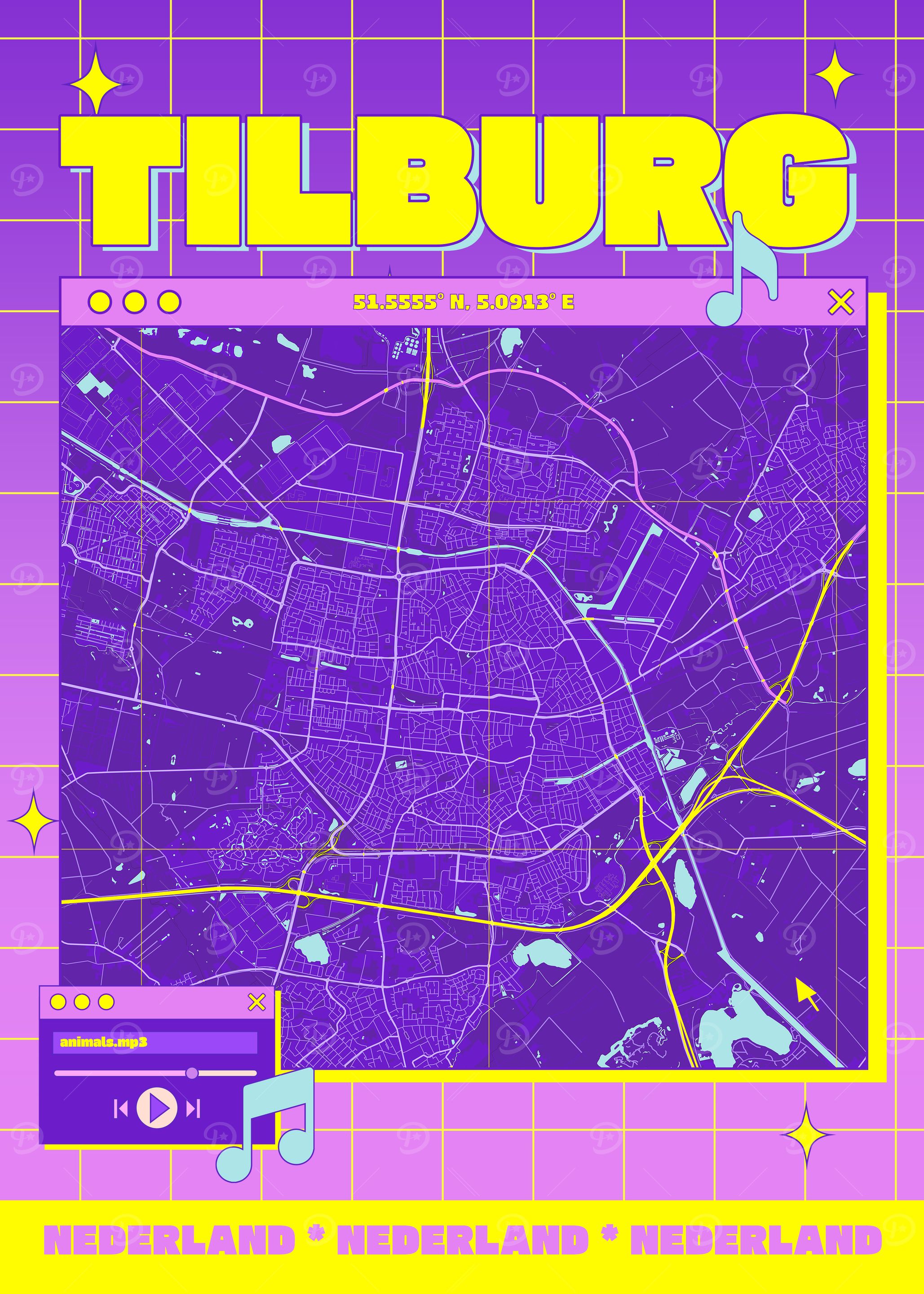'Tilburg Map Art - Retro Style' Poster, picture, metal print, paint by ...