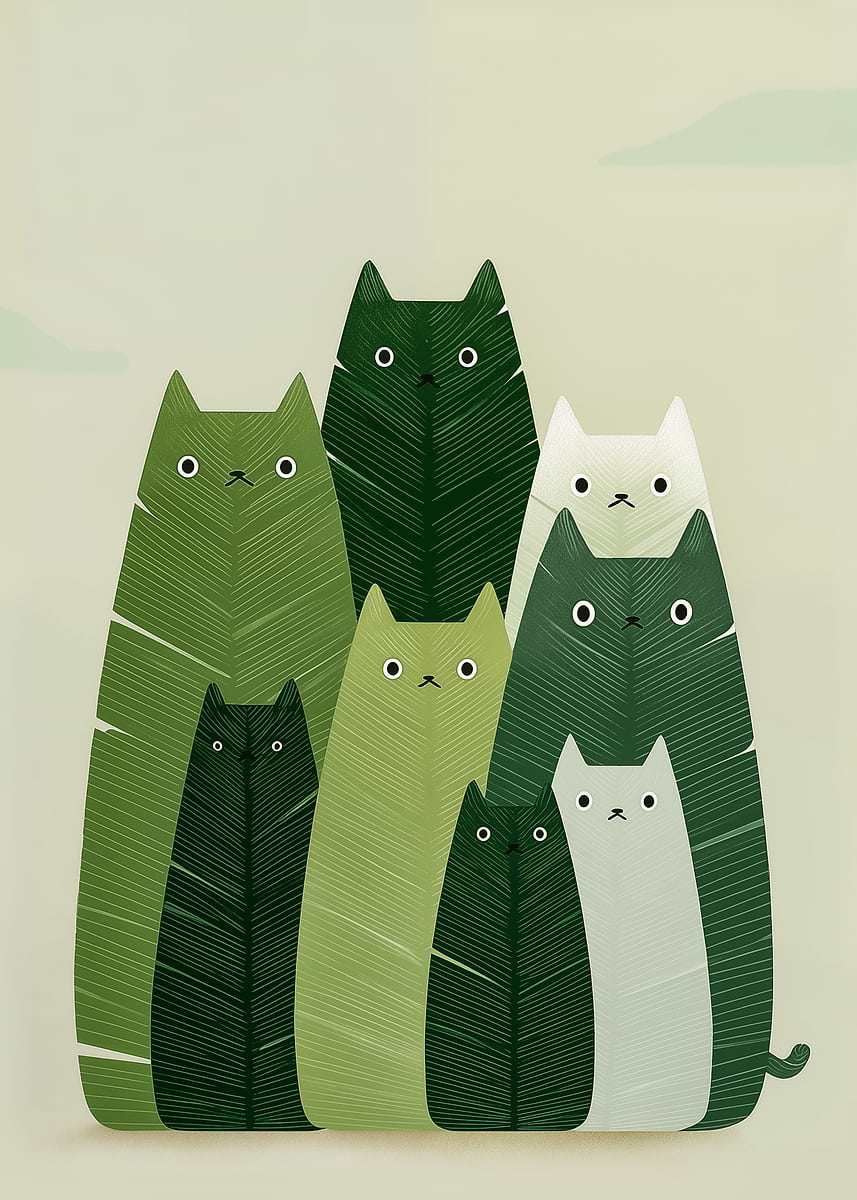 'Green Cats Illustration' Poster, picture, metal print, paint by ...