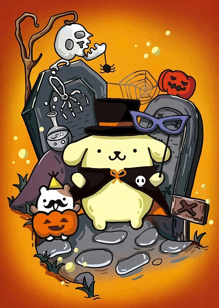 'Halloween Cartoon with Pompompurin and Friends' Poster, picture, metal ...