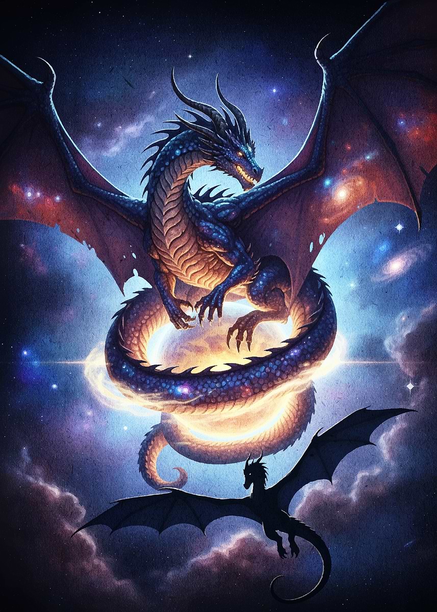 'Cosmic Dragon Fantasy Art' Poster, picture, metal print, paint by ...