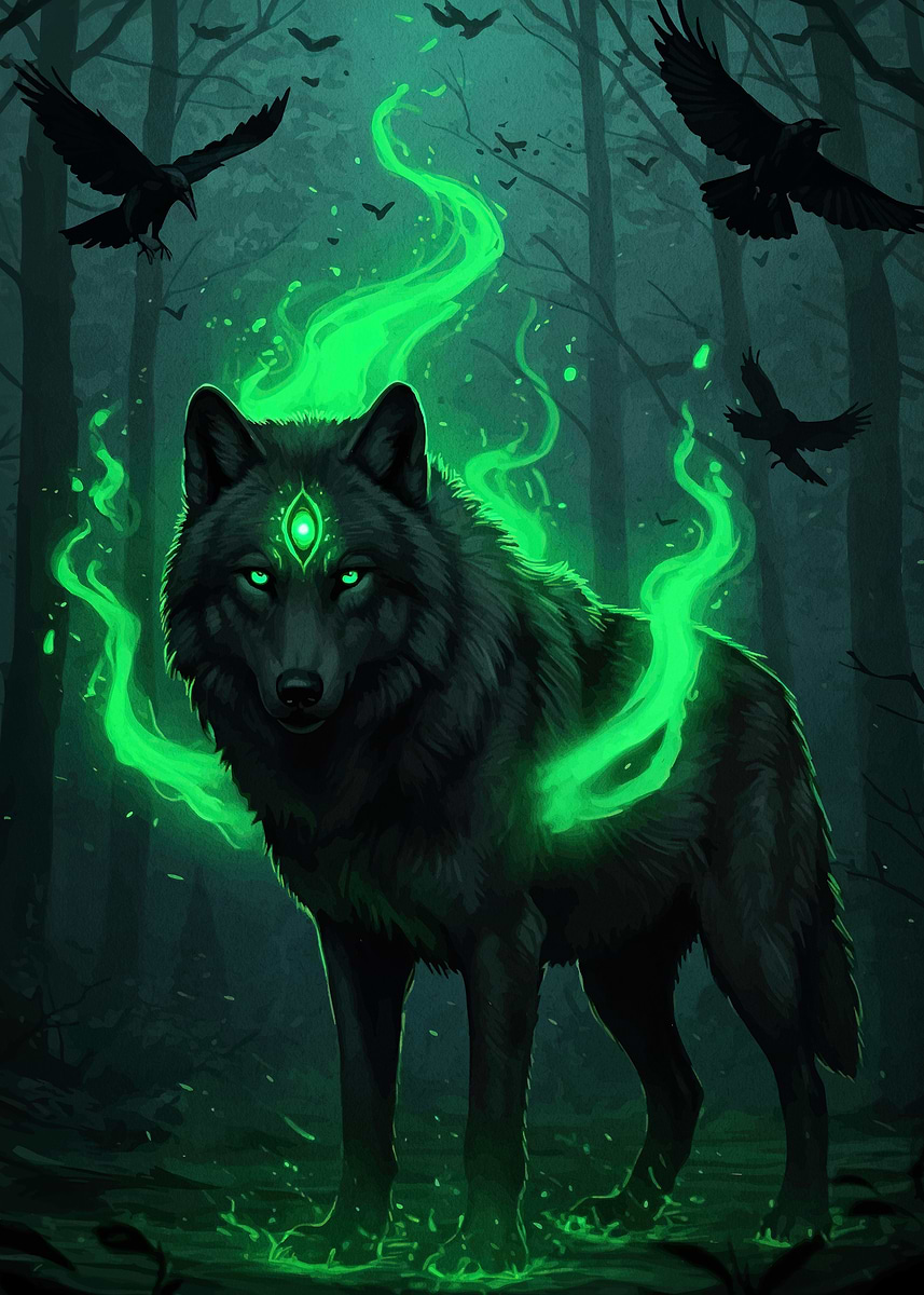 'Mystical Wolf Energy Animal' Poster, picture, metal print, paint by ...