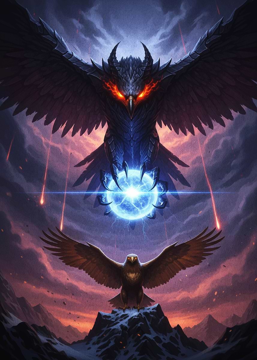 'Fantasy Eagles with Magic Orb' Poster, picture, metal print, paint by ...