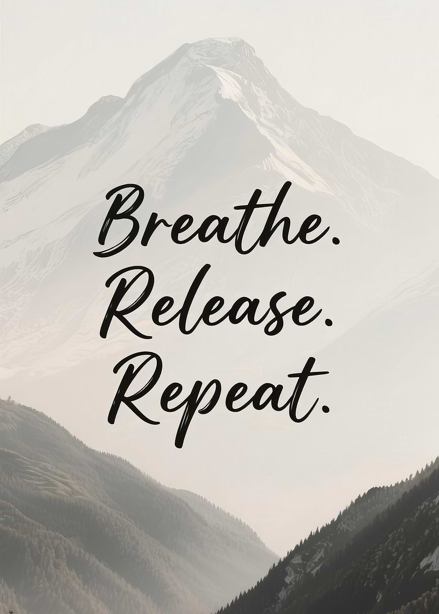 'Wellness Quote Breathe Release Repeat Mountain Landscape' Poster ...