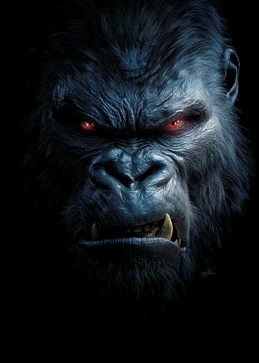 'Fierce Gorilla Face with Red Eyes' Poster, picture, metal print, paint ...