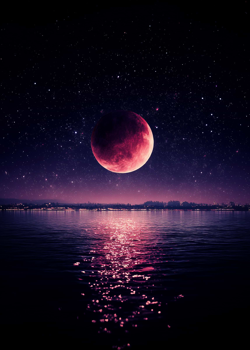'Blood Moon over Water' Poster, picture, metal print, paint by Dimy ...