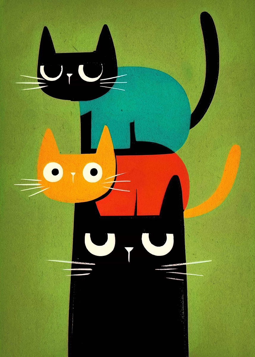 'Stacked Cats Illustration' Poster, picture, metal print, paint by ...