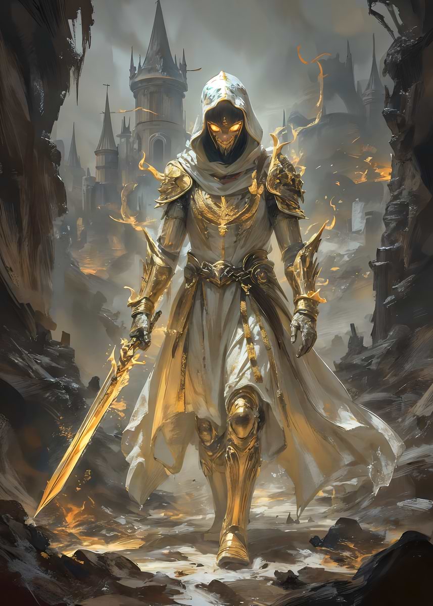 'Golden Knight in Fantasy Landscape' Poster, picture, metal print ...