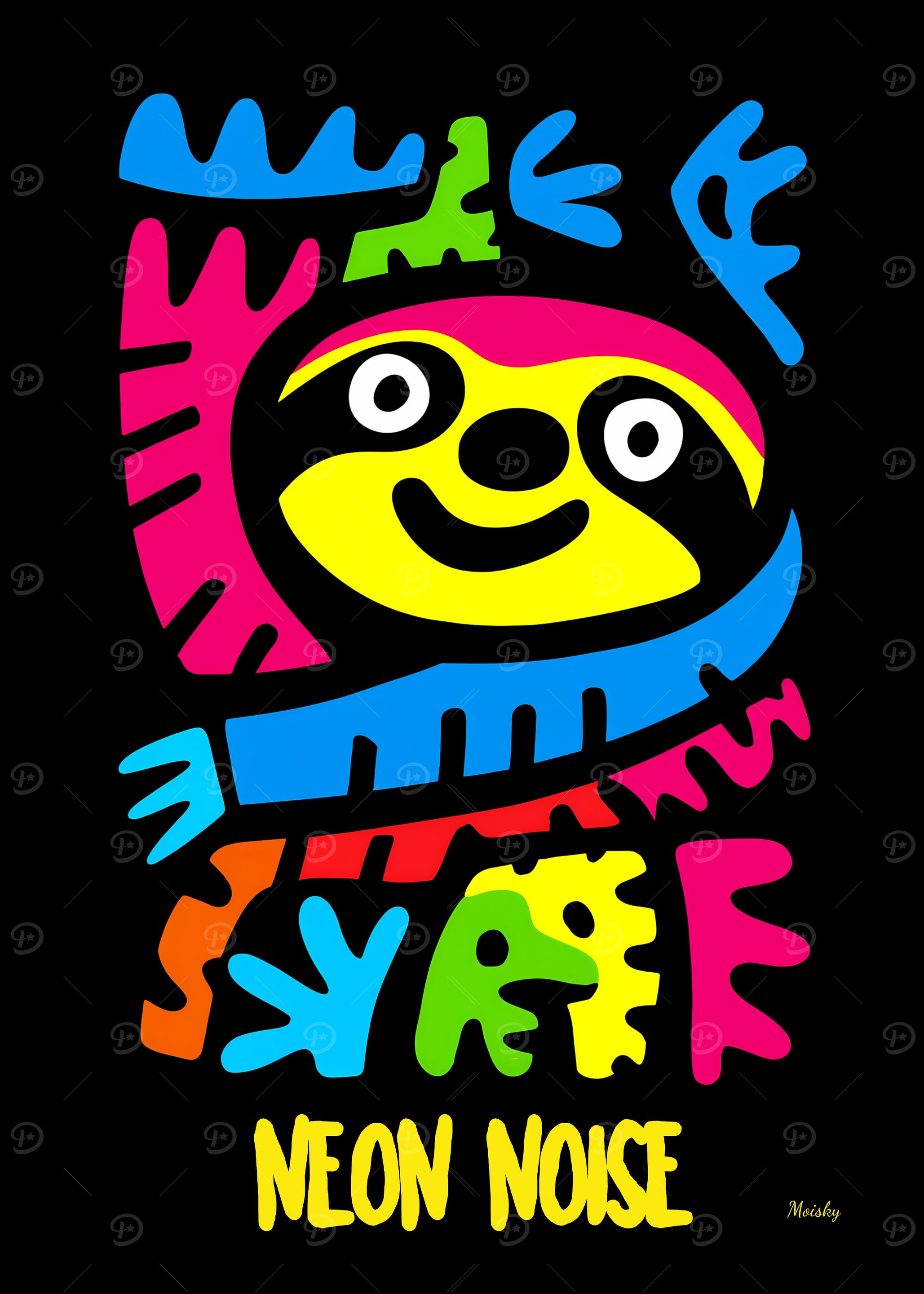 'Neon Sloth Pop Art – Colorful Abstract Jungle' Poster, picture, metal ...