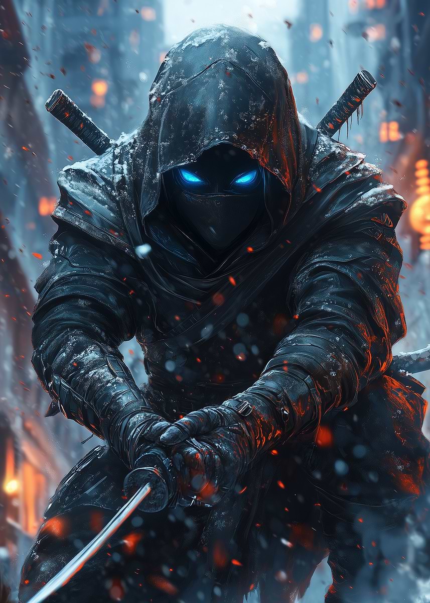 'Hooded Ninja with Glowing Eyes' Poster, picture, metal print, paint by ...