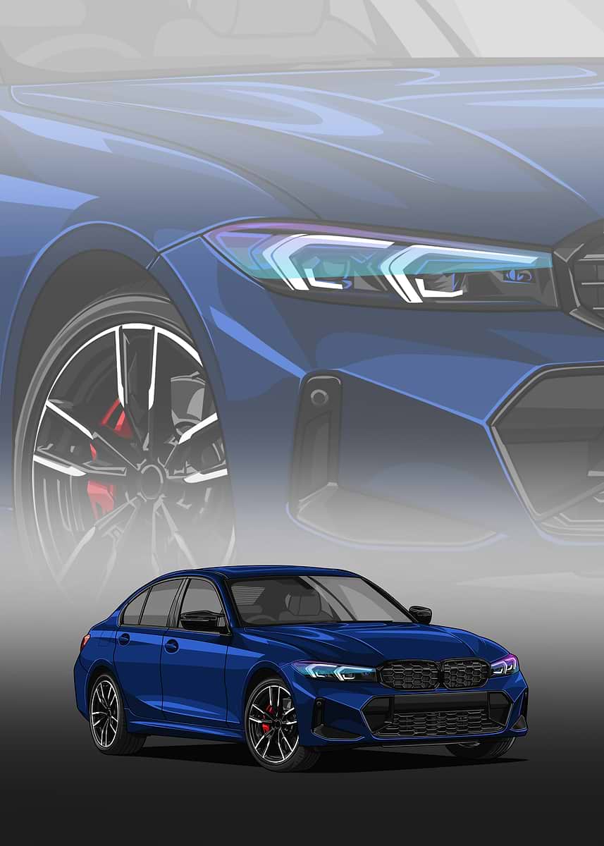 'Blue BMW M340i Series Illustration' Poster, picture, metal print ...