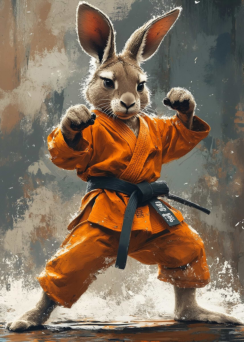 'Karate Rabbit in Orange Gi' Poster, picture, metal print, paint by ...