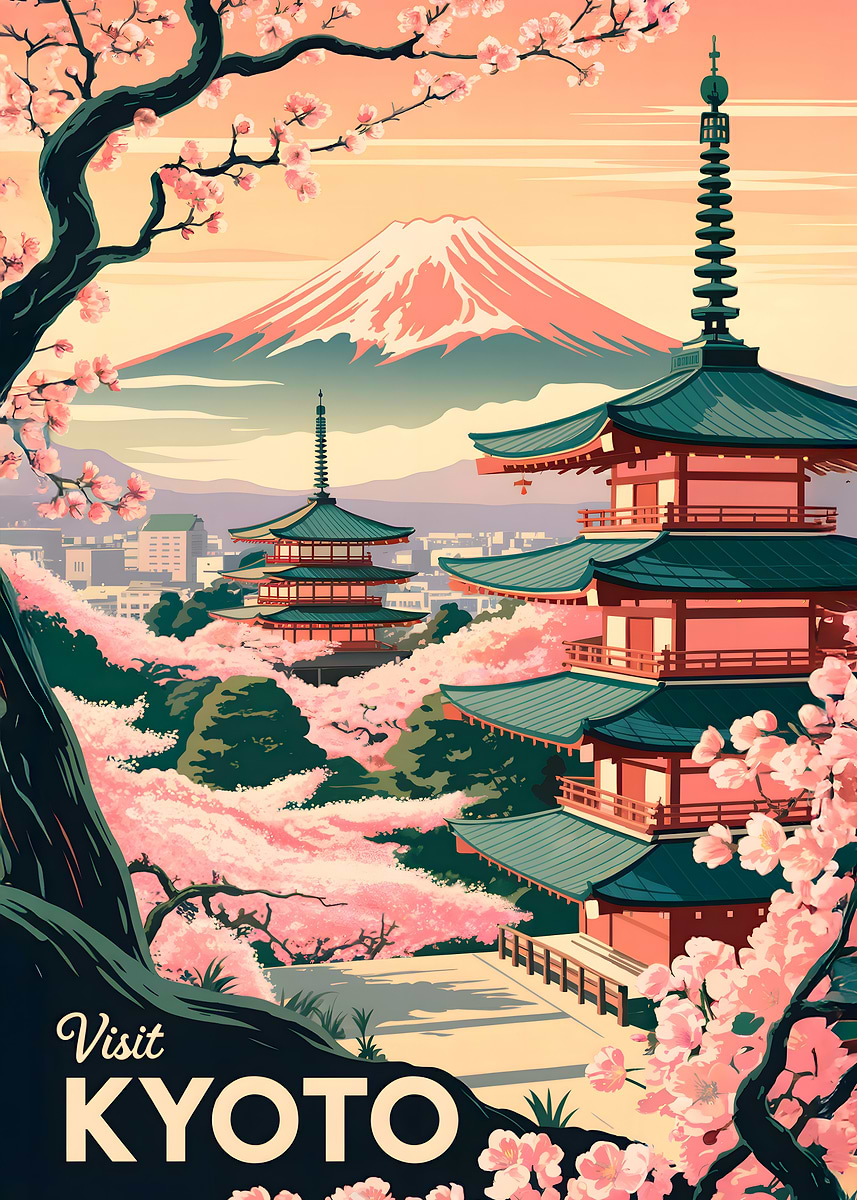 'Visit Kyoto: Japanese Landscape Poster' Poster, picture, metal print ...