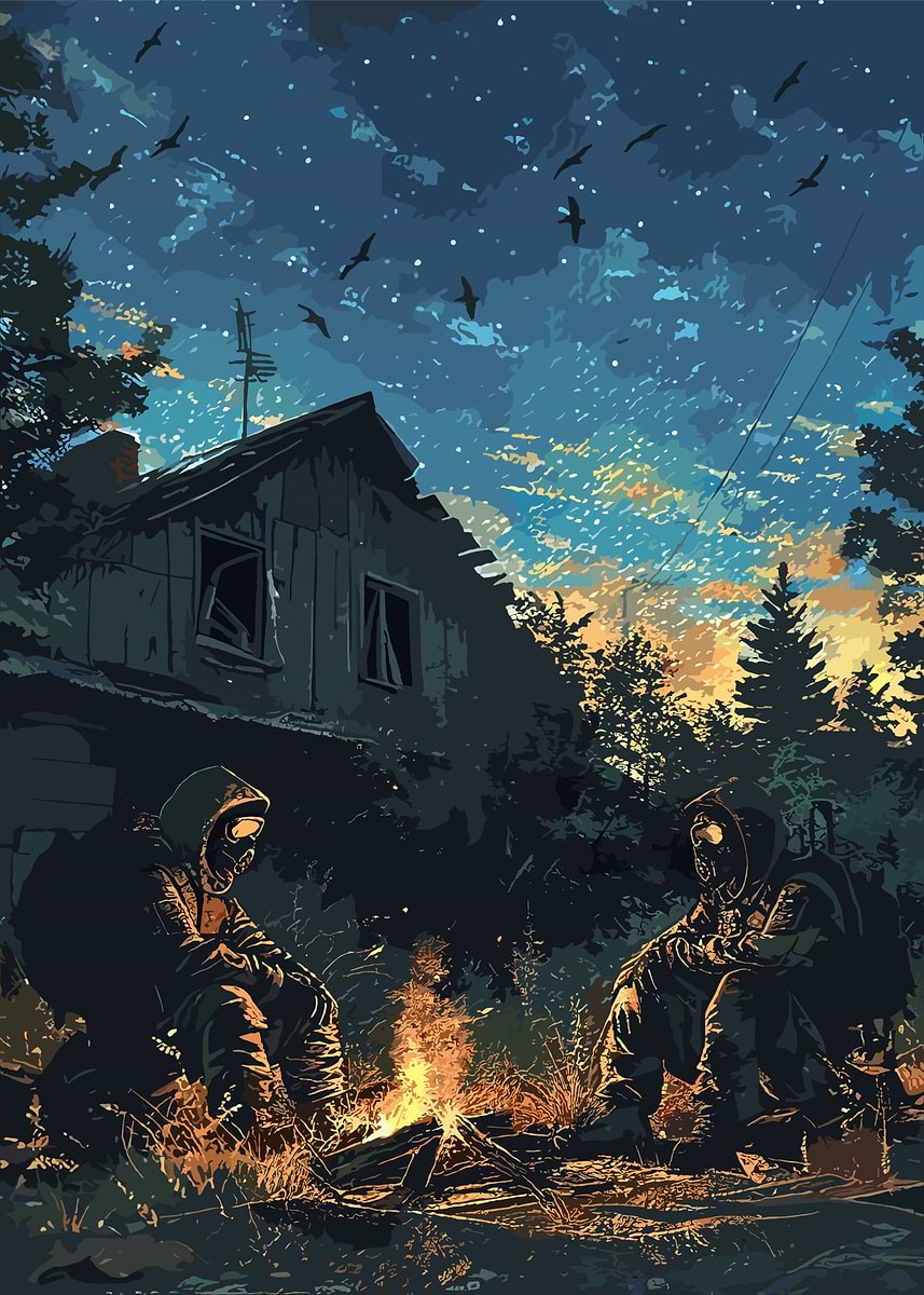 'Post-Apocalyptic Campfire Scene' Poster, picture, metal print, paint ...