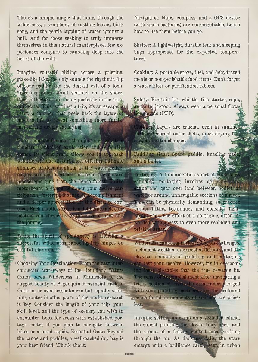 'Canoe on Lake with Moose' Poster, picture, metal print, paint by Aged ...
