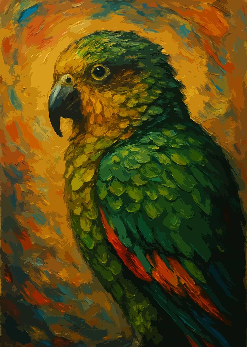 'Green Parrot Painting Art' Poster, picture, metal print, paint by ...