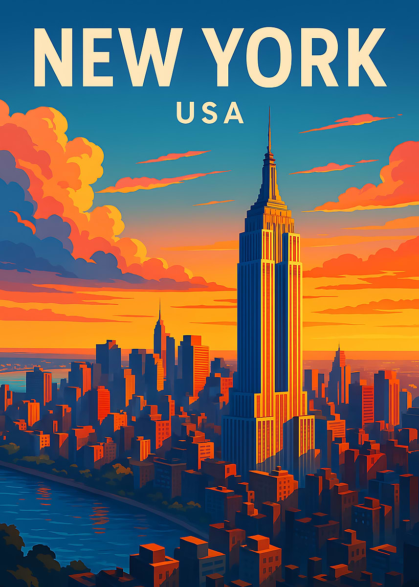 'New York Travel Poster – Empire State Building Wall Art, Vintage NYC ...