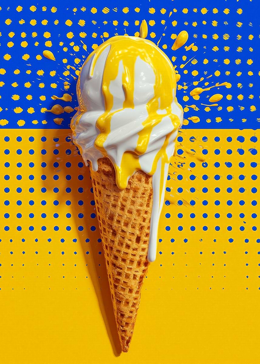 'Ice Cream Cone with Yellow Drizzle' Poster, picture, metal print ...