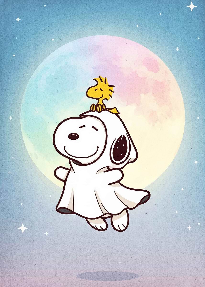 'Snoopy and Woodstock Halloween Ghost' Poster, picture, metal print ...