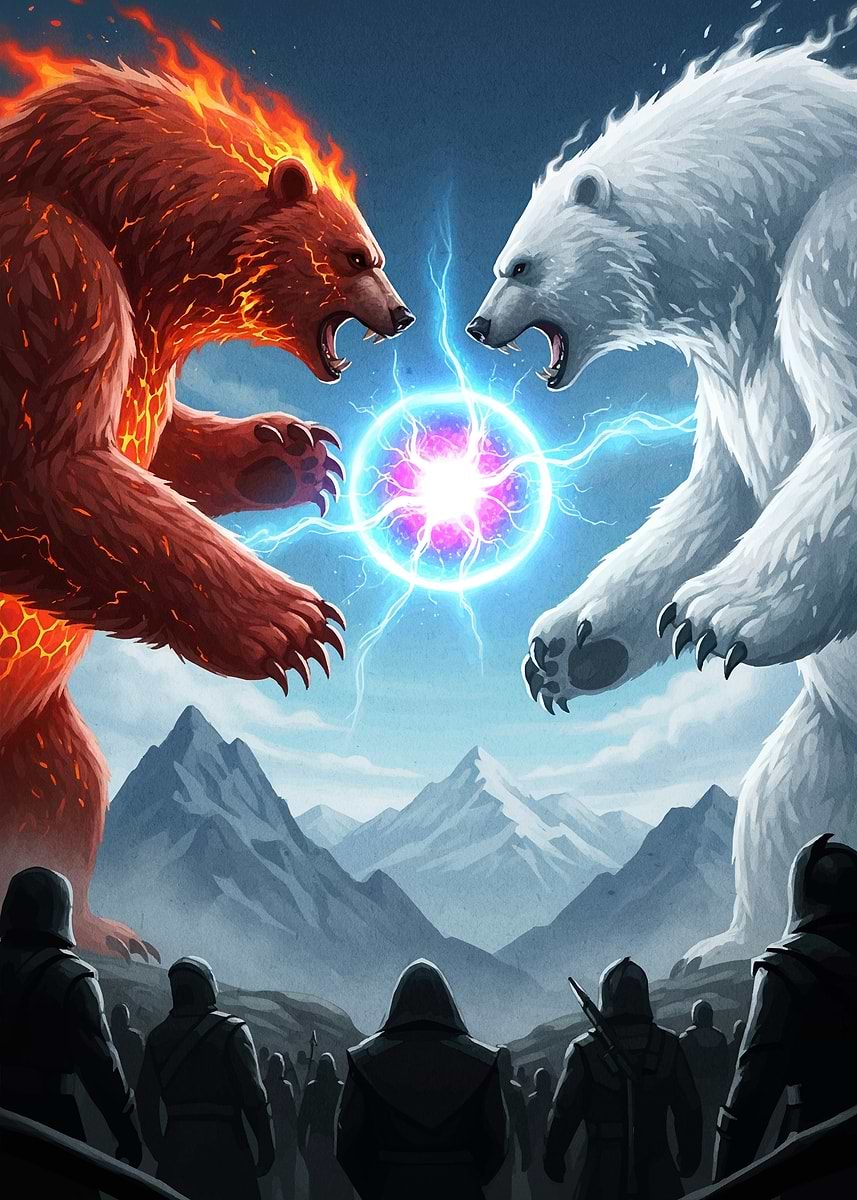 'Fire Bear Ice Bear Confrontation' Poster, picture, metal print, paint ...