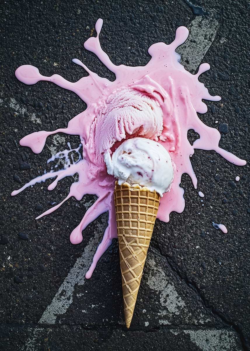'Fallen Ice Cream Cone on Asphalt' Poster, picture, metal print, paint ...