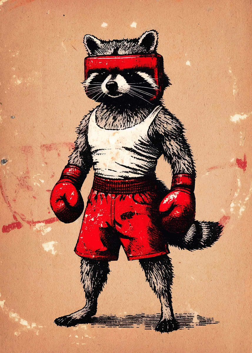 'Raccoon Boxer Illustration' Poster, picture, metal print, paint by ...