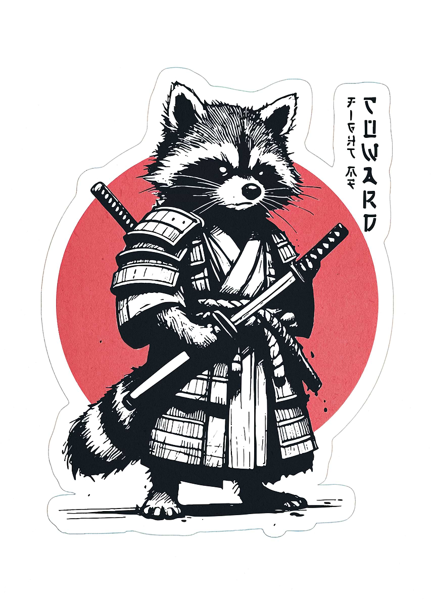 'Raccoon Samurai Sticker' Poster, picture, metal print, paint by ...