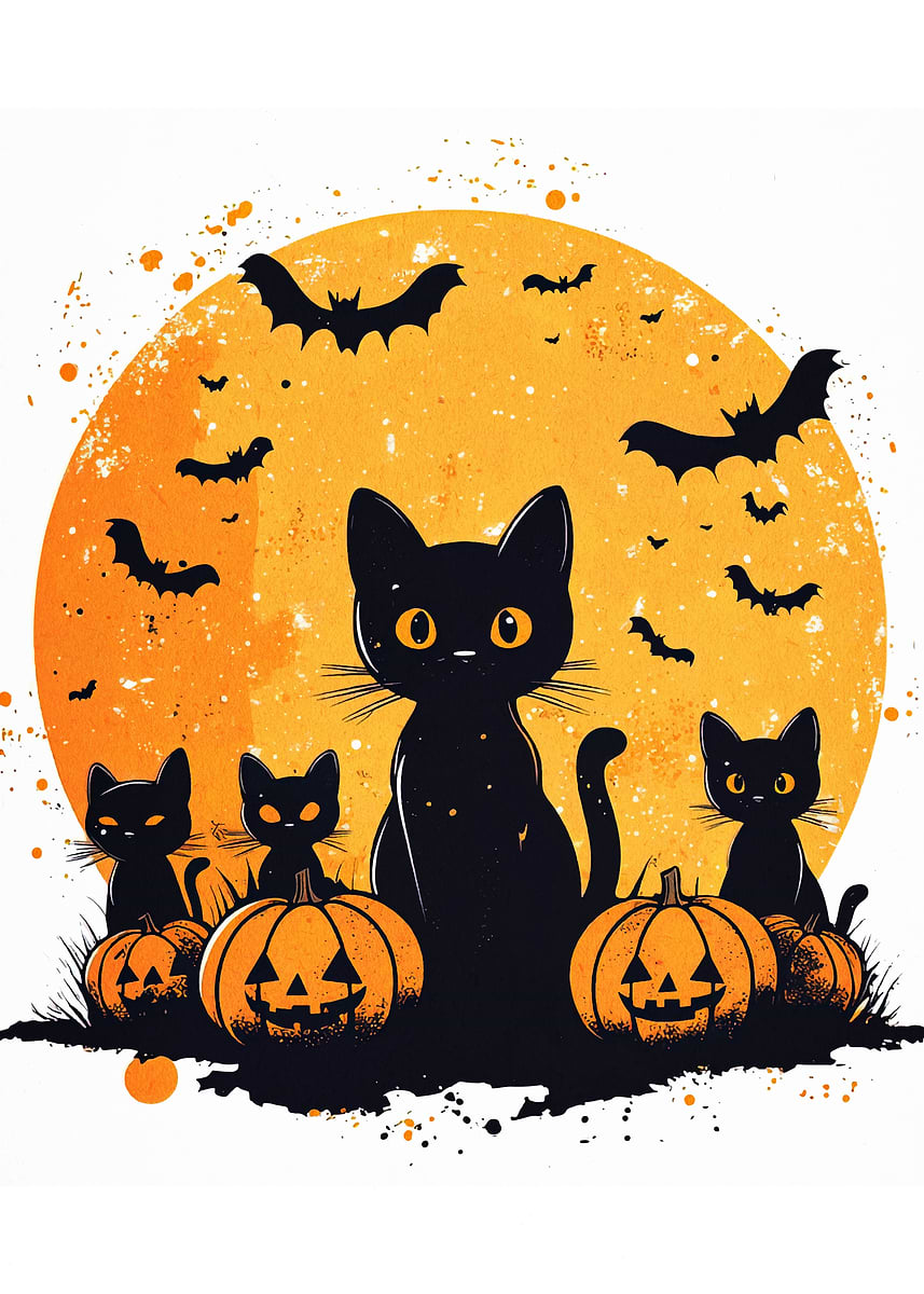 'Halloween Cats and Pumpkins Silhouette Art' Poster, picture, metal ...