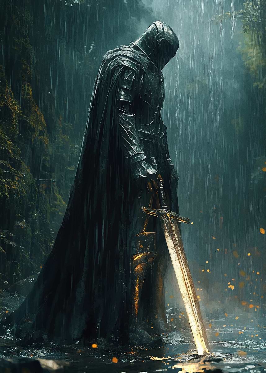 'Dark Knight in the Rain' Poster, picture, metal print, paint by Ruby Howard | Displate
