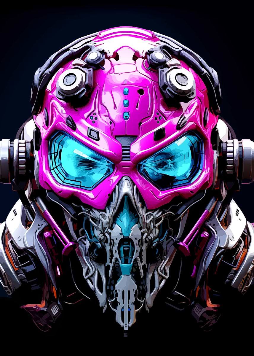 'Cyberpunk Mask with Blue Eyes' Poster, picture, metal print, paint by ...