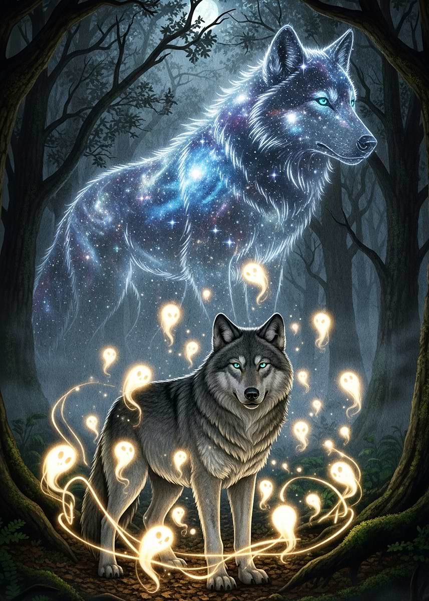 'Mystical Wolves Enchanted Forest' Poster, picture, metal print, paint ...