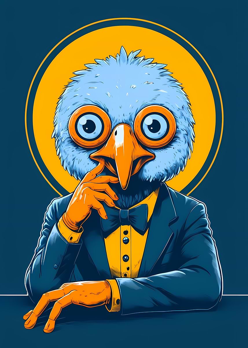 'Bird-headed man in suit illustration' Poster, picture, metal print ...