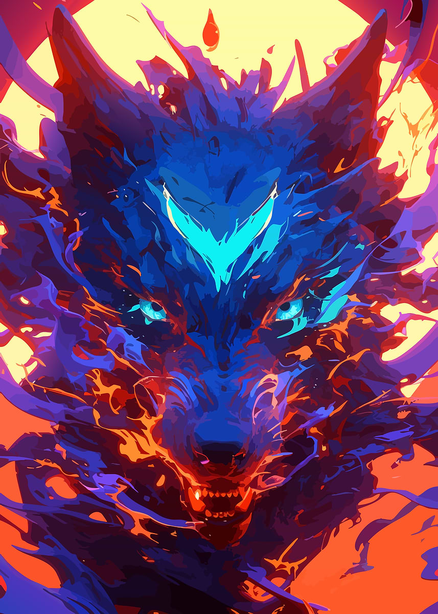 'Fiery Blue Wolf Digital Art' Poster, picture, metal print, paint by ...