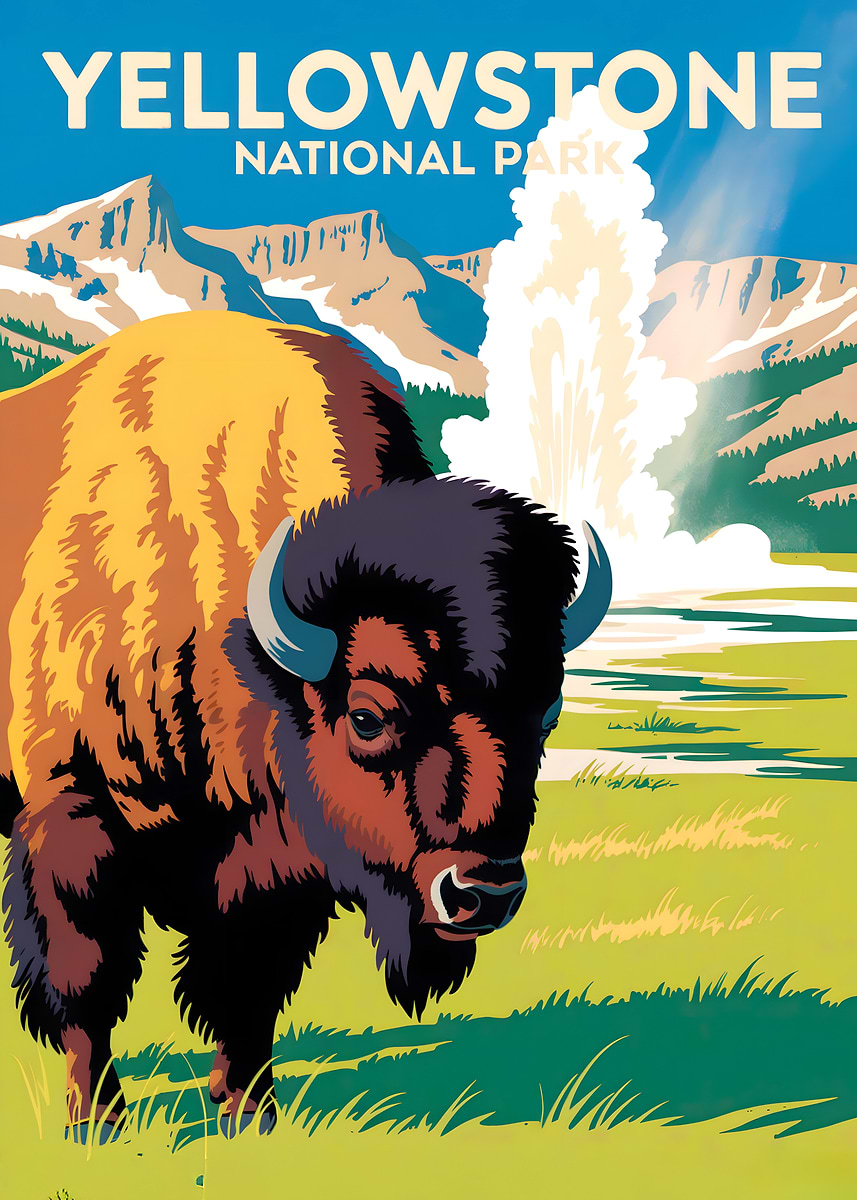 'Yellowstone National Park Bison Poster Art' Poster, picture, metal ...