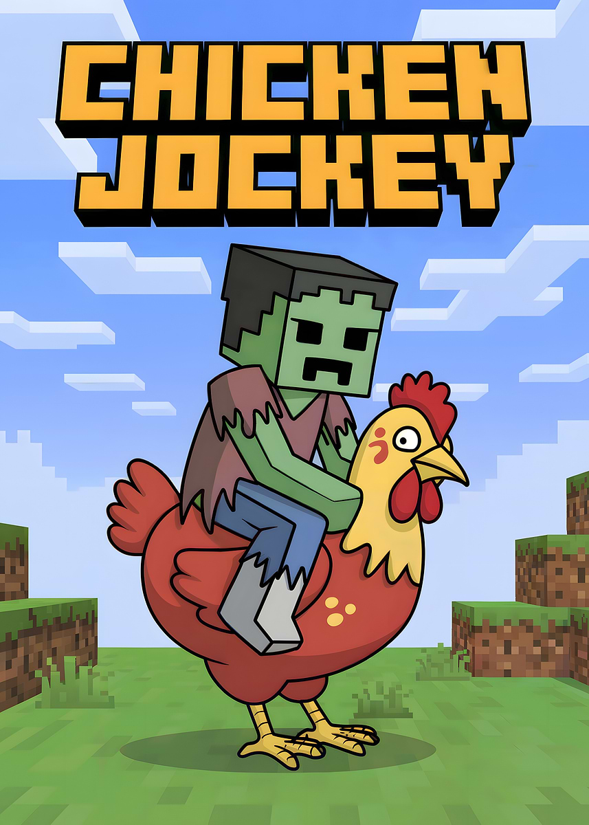 'Minecraft Chicken Jockey Cartoon Illustration' Poster, picture, metal ...