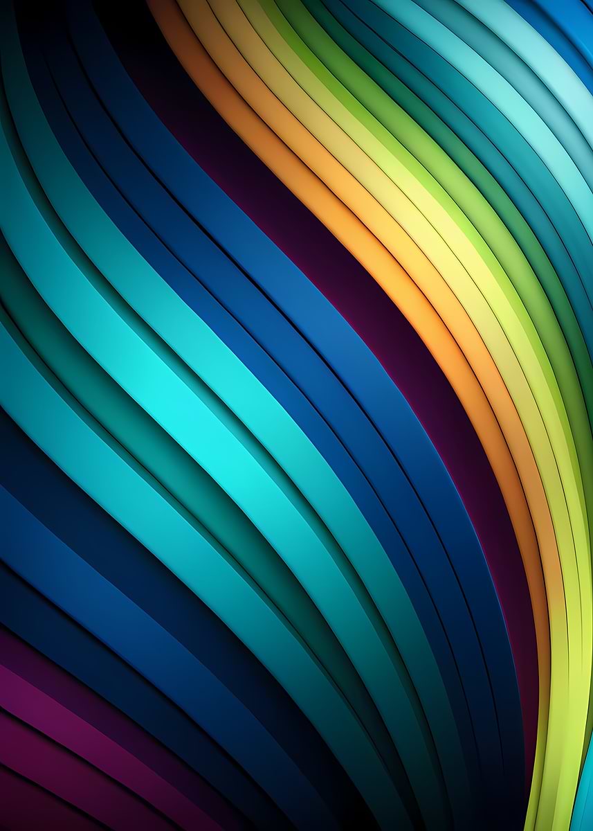 'Diagonal Rainbow Ribbon Waves — 3D Layered Paper Stripes' Poster ...