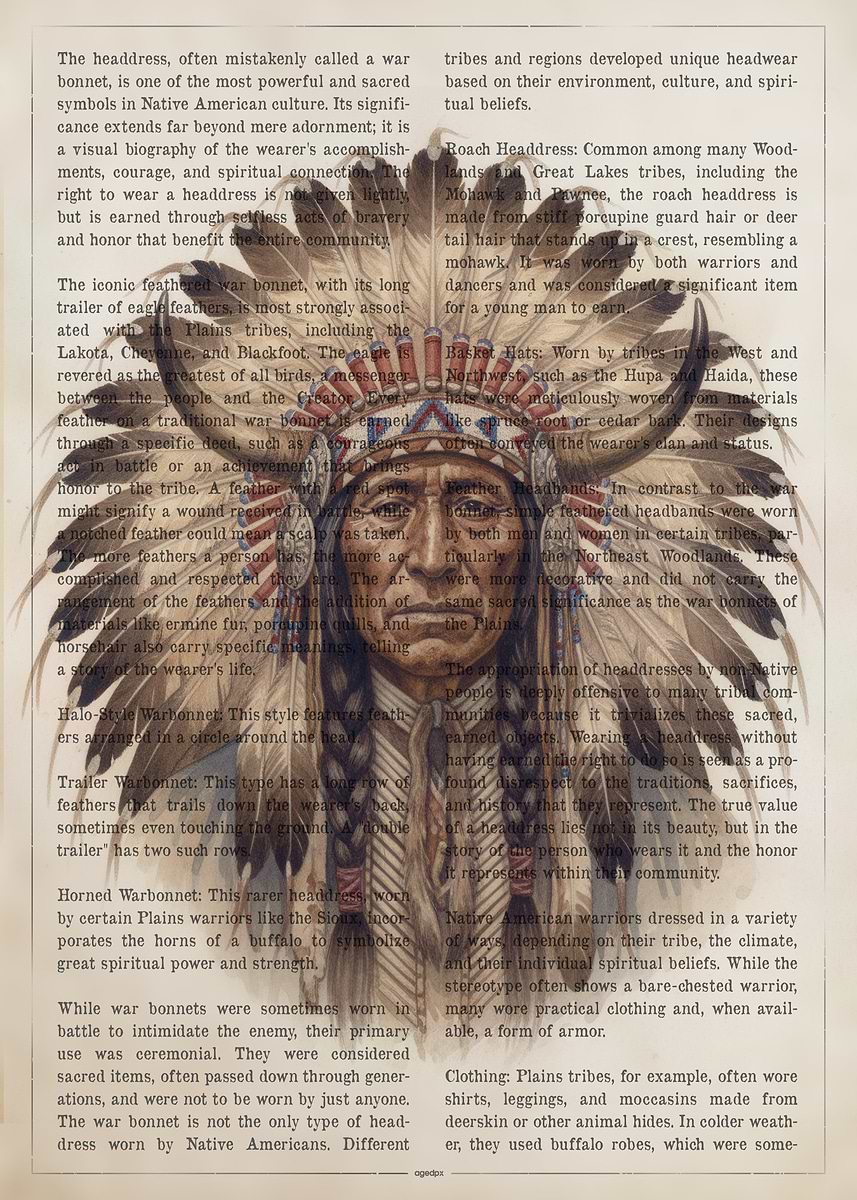 'Native American Chief Headdress Portrait' Poster, picture, metal print ...