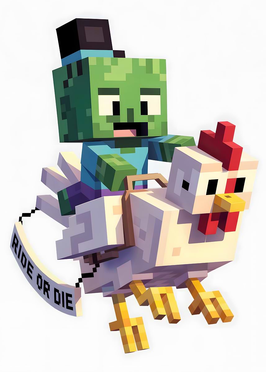 'Minecraft Zombie Riding Chicken' Poster, picture, metal print, paint ...