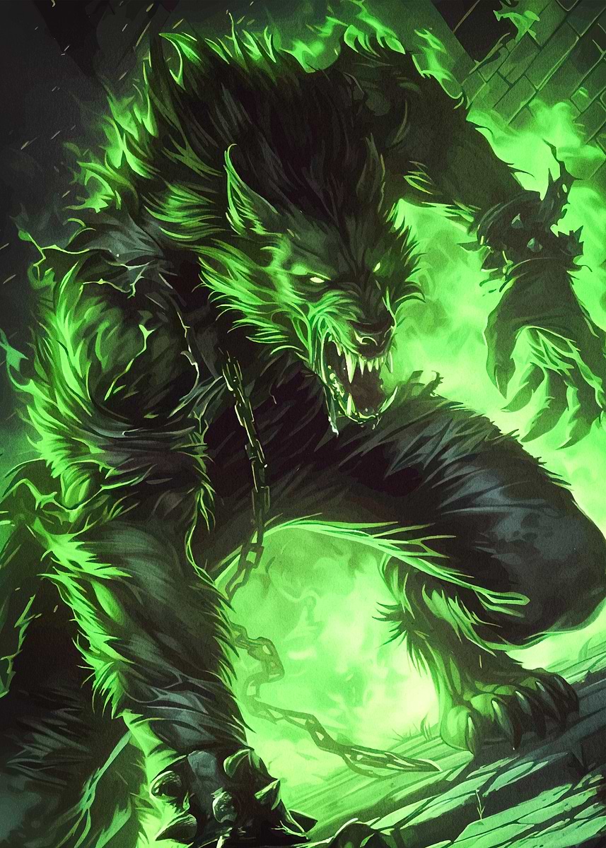 'Werewolf Flames Animal' Poster, picture, metal print, paint by Miah ...