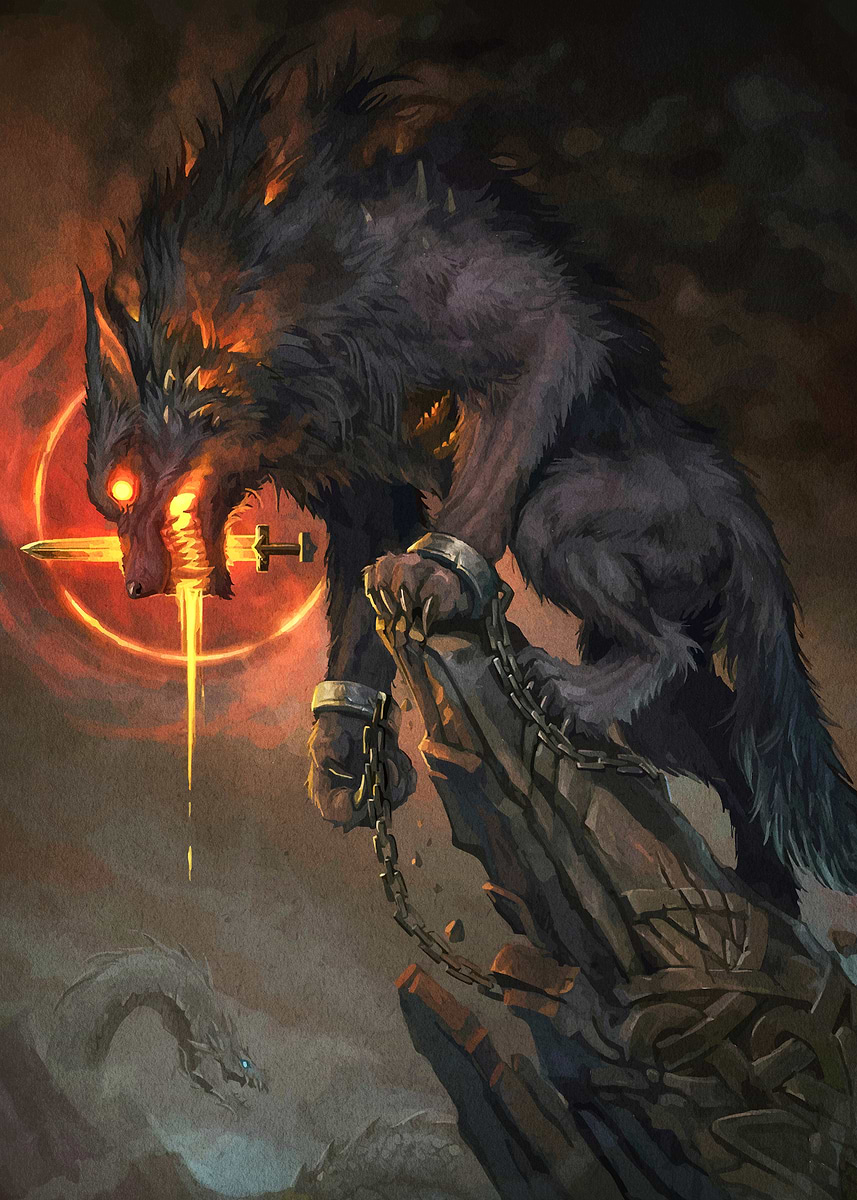 'Fenrir Sword Fantasy' Poster, picture, metal print, paint by Miah Pitt ...