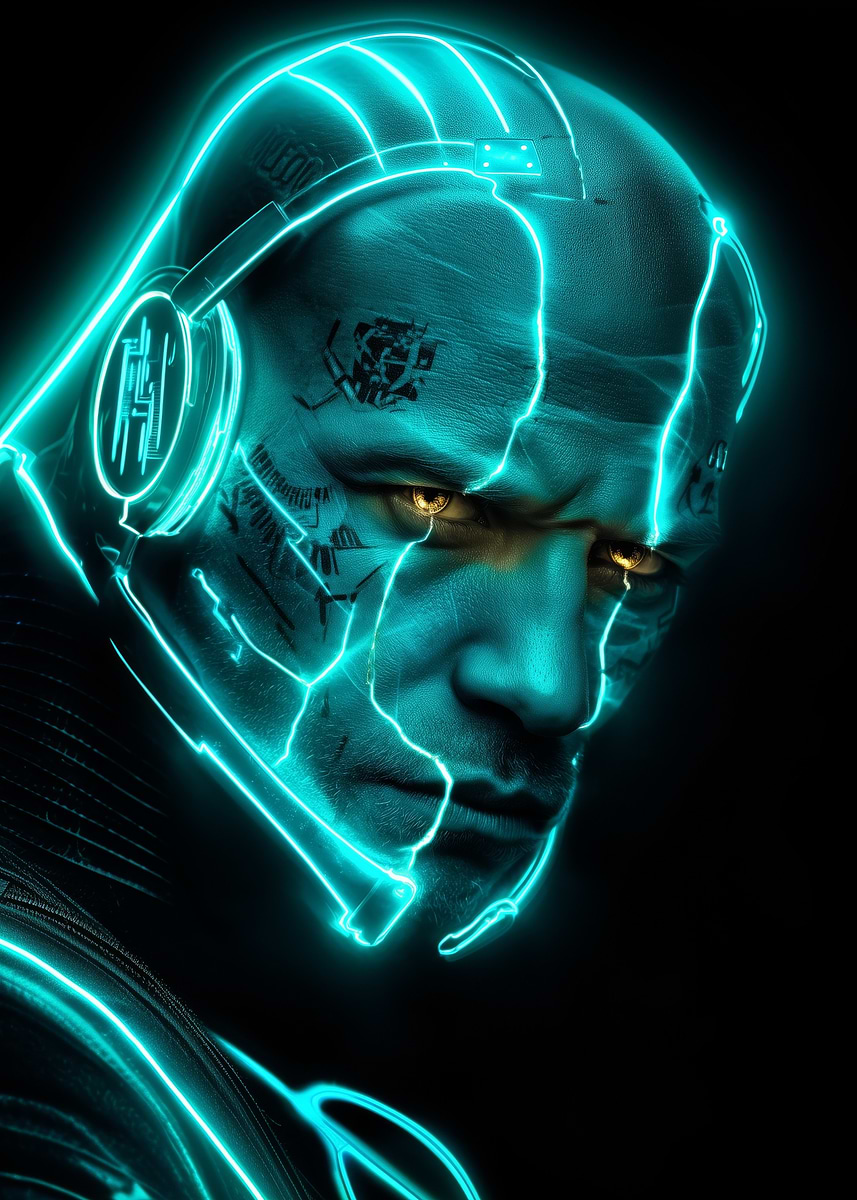 'Cybernetic Portrait with Neon Accents' Poster, picture, metal print ...