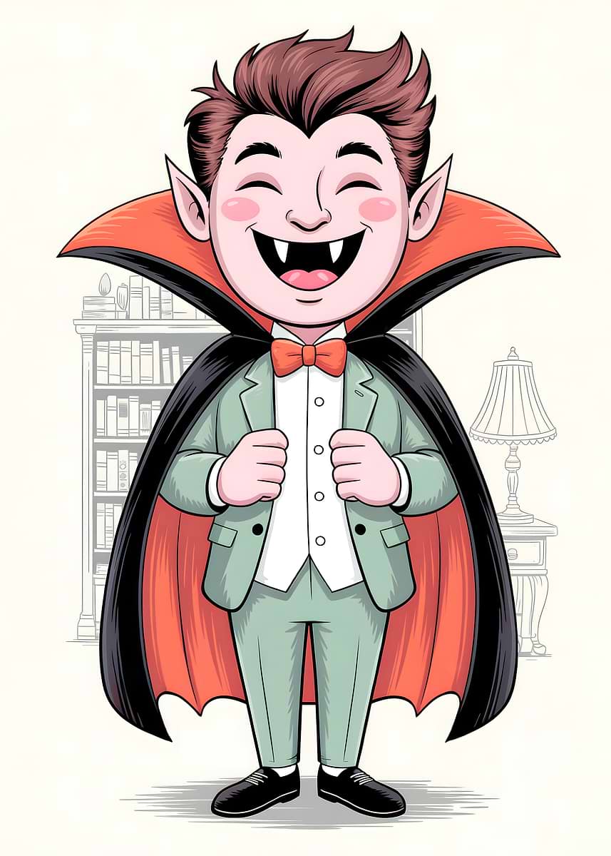 'Cartoon Vampire Boy with Cape' Poster, picture, metal print, paint by VectorVerse Studio | Displate