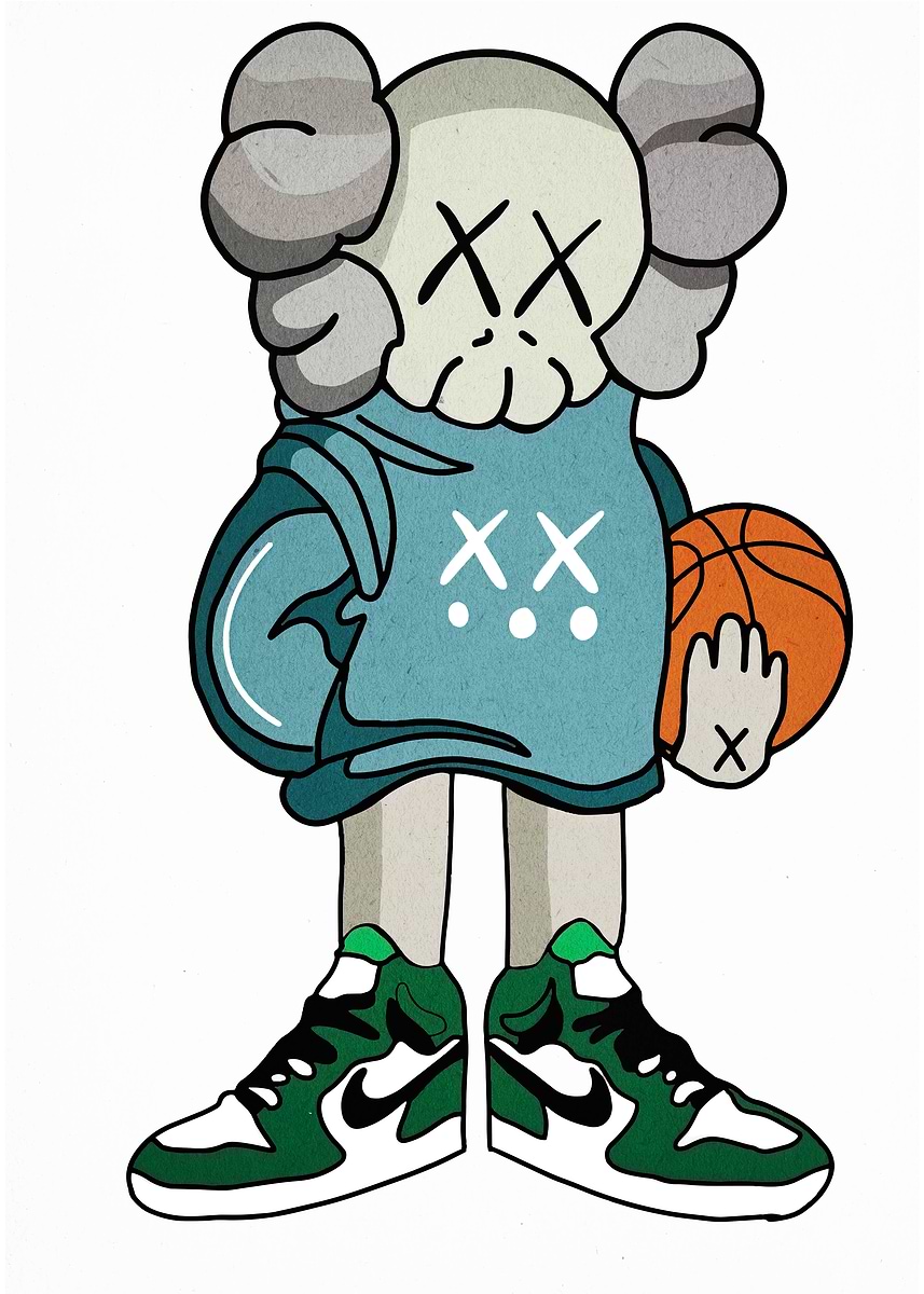 'KAWS-inspired character with basketball and sneakers' Poster, picture ...