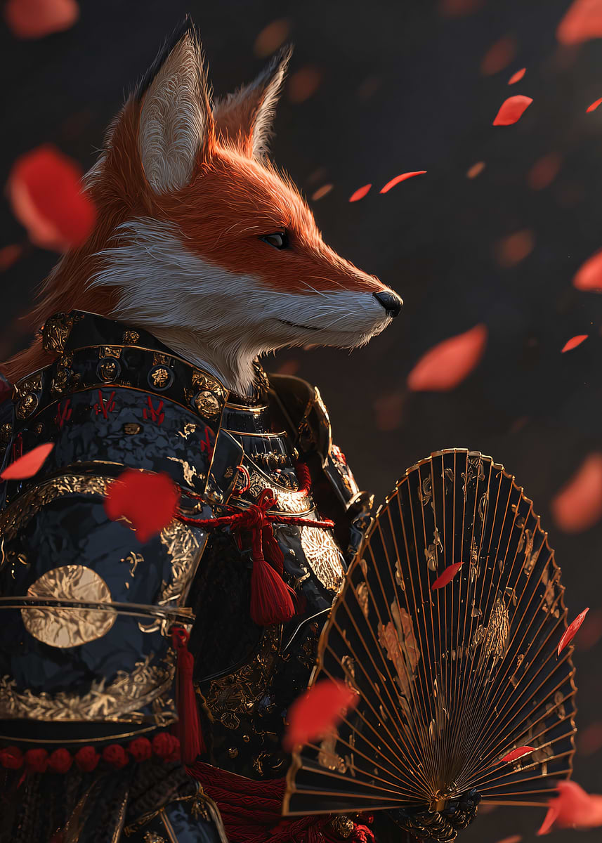 'Fox Samurai with Fan' Poster, picture, metal print, paint by De Samsu ...