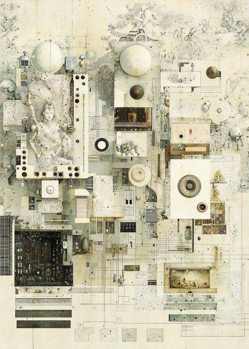 'Monochrome Machine Symphony' Poster, picture, metal print, paint by ...