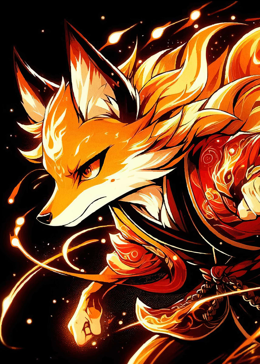 'Fiery Fox Warrior Animal' Poster, picture, metal print, paint by ...