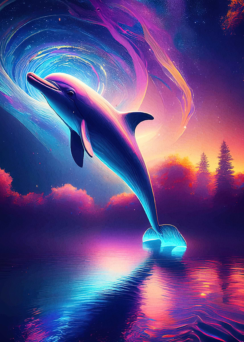 'Surreal Dolphin Landscape' Poster, picture, metal print, paint by ...