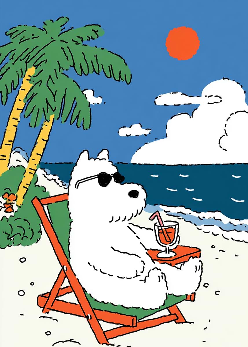 'Moomin relaxing on beach with cocktail' Poster, picture, metal print ...