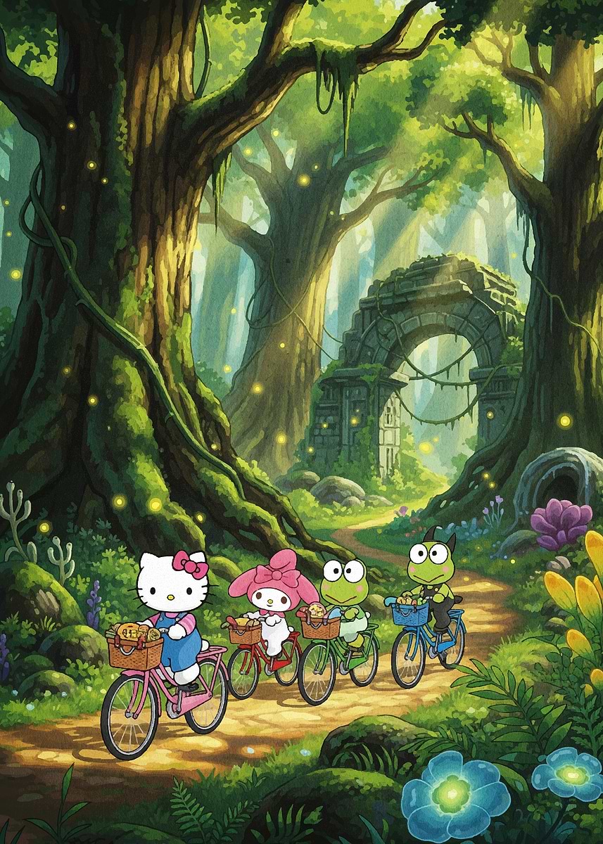 'Hello Kitty and Friends Bike Ride' Poster, picture, metal print, paint ...