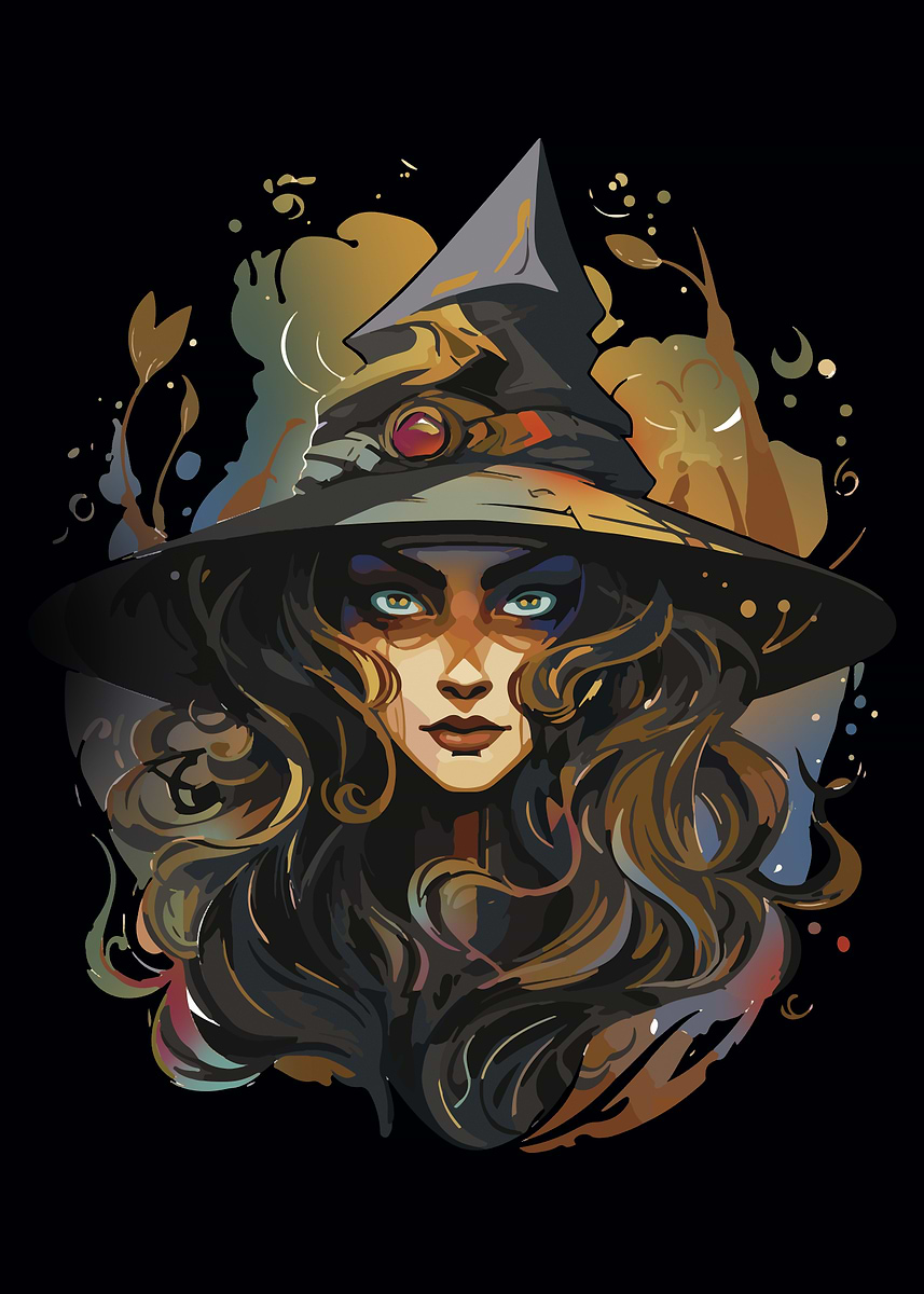 'Mystical Witch Portrait with Detailed Hat' Poster, picture, metal ...